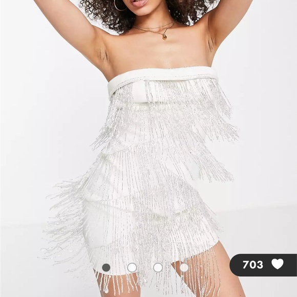 ASOS | Dresses | Strapless Fringe Sparkle White Dress | Poshmark